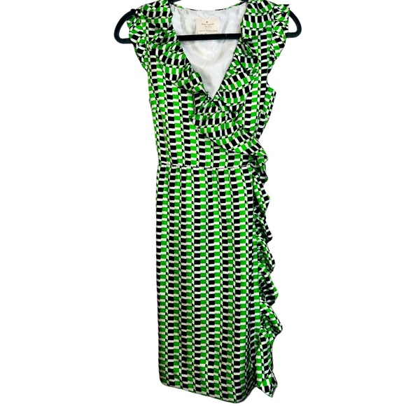 kate spade | Dresses | Kate Spade Aubrey Silk Ruffle Trim Geometric ...
